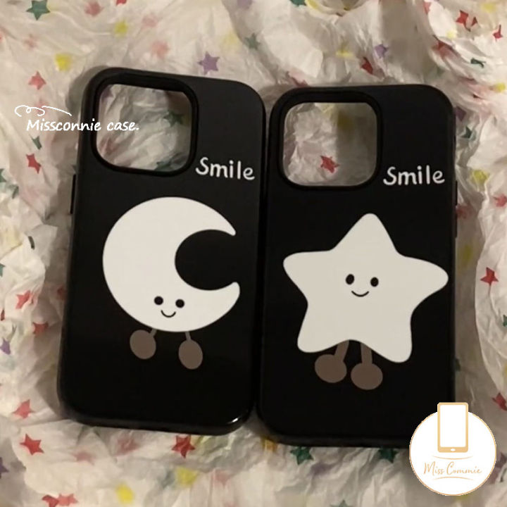 Fashion Cute Smiling Face Moon Star Couple Case Compatible for IPhone ...