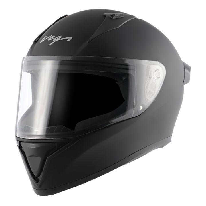 Vega Bolt Dull Black Full Face Helmet With Mercury & Clear Visor | ABS ...