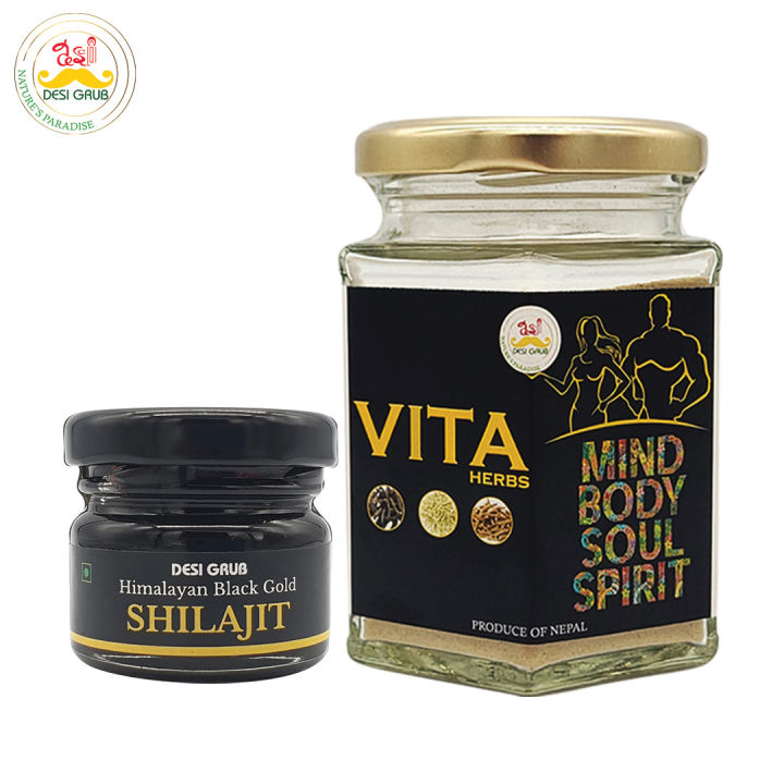 Desi Grub Himalayan Black Gold Shilajit 30 Gms + Vita Herbs 100 Gms ...