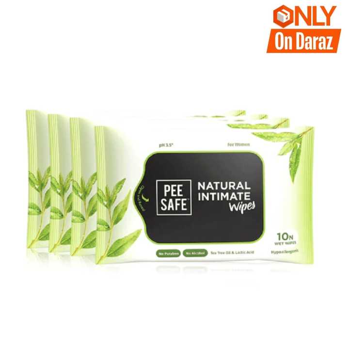 Pee Safe Natural Intimate Wipes (Set of 4, 40 Wipes) – pH Balanced ...