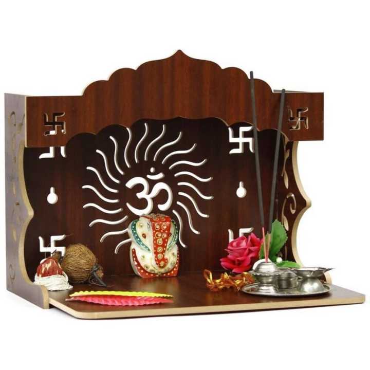 AeromaX Wooden Wide Mandir Decorative Wall Home Office Mini Temple in ...