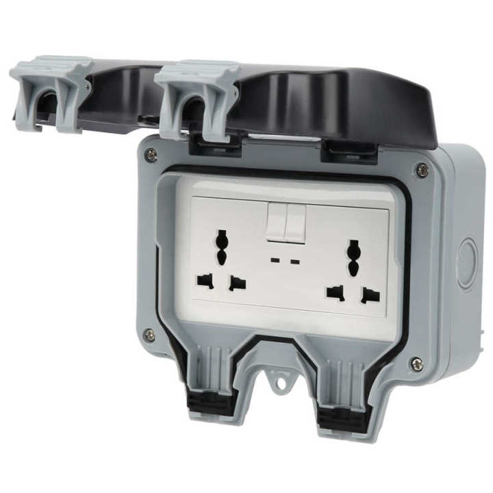 Outdoor Wall Power Socket with 2 3-Hole + Switch Waterproof Electrical ...