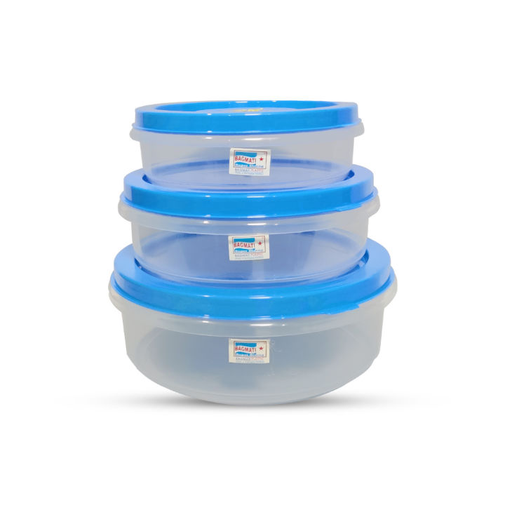 Bagmati Set Of 3 Blue Round Plastic Container | Multipurpose ...