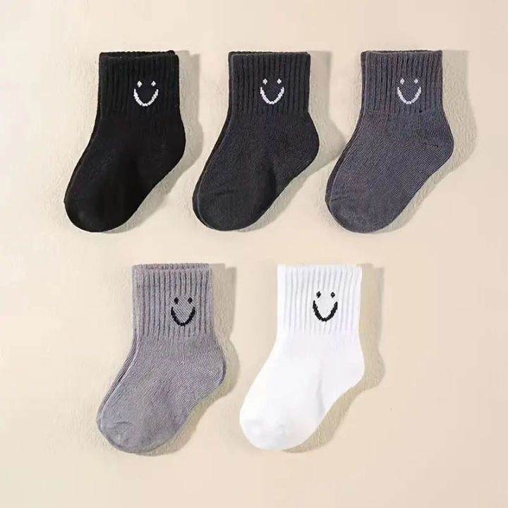 5 Pairs Kids Baby Socks Cute Funny Face Emoticons Pattern Comfortable ...