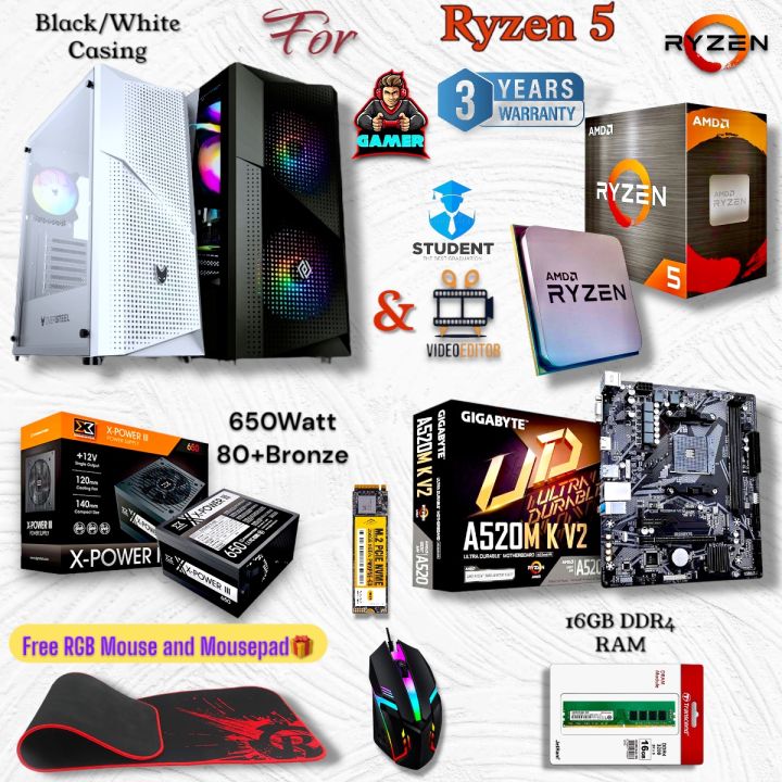 Best Budget Gaming PC With Ryzen 5 5600GT, Gigabyte B550M/A520M K V2 Board, 16GB 3200Mhz RAM ...
