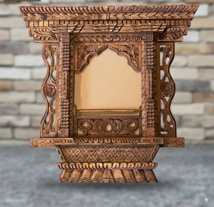 Hand-Carved Wooden Temple-Style Window Frame - 35*37*3cm- Kumari Jhyal ...