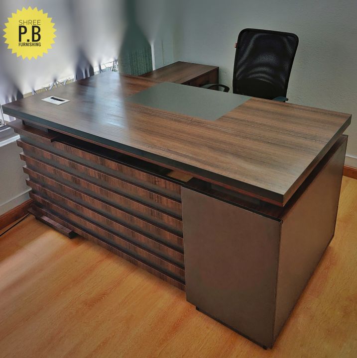 1.6m L-Type Fancy Wooden Stripped Design Executive Desk study table for ...