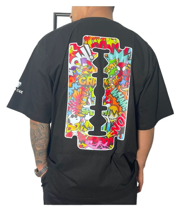 THE MAD INK - RAZOR BLADE MARVEL PRINT - COTTON TERRY DROP SHOULDER ...