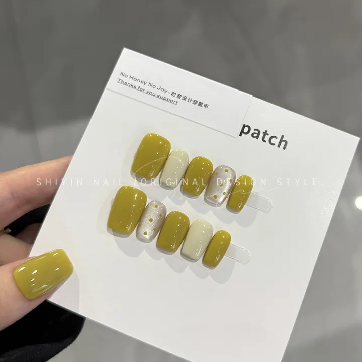 A339 bean paste green polka dot cat's eye time sound handmade nail ...