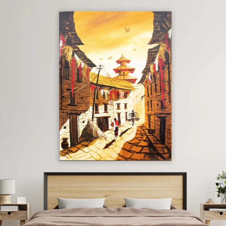 Single Panel Golden Galli Painting Of Traditional Newari Culture Matte ...