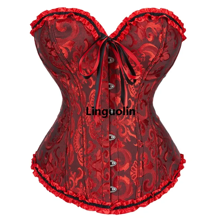 Linguolin Profesional Women Vintage Floral Overbust Corset Gothic Satin ...