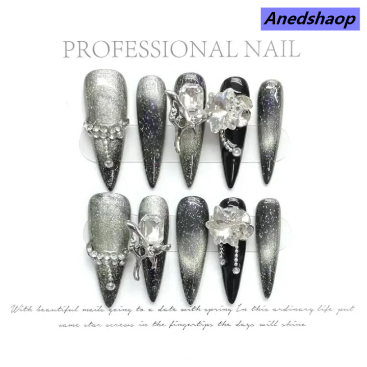 Anedshaop 10pc detachable stiletto almond dark cool y2k press on nails ...