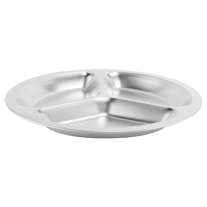 Stainless Steel 3 Sections Round Divided Dish Snack Dinner Plate ...