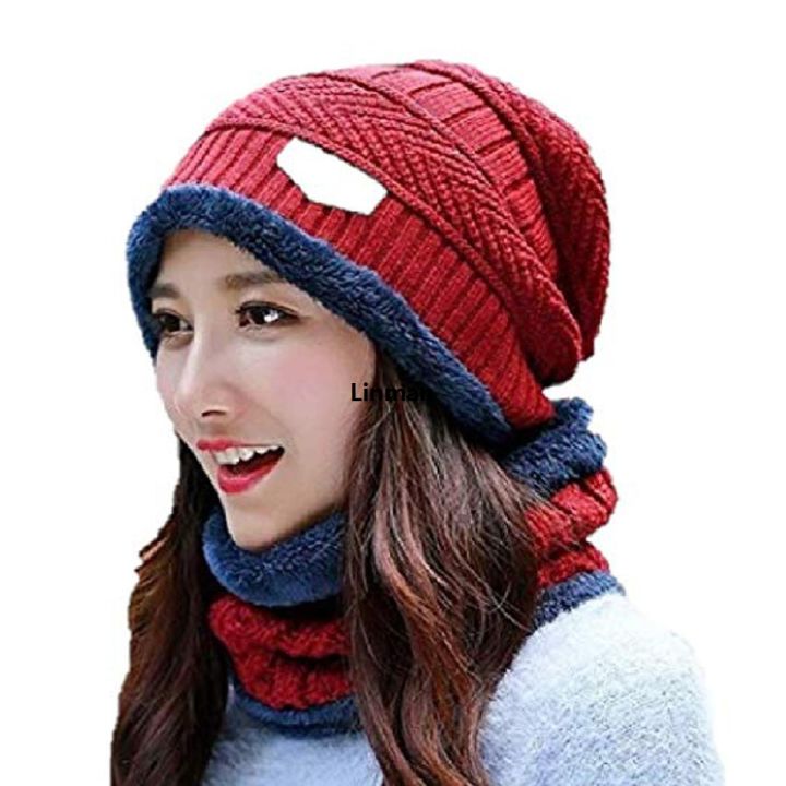 Linman pack of 1-winter cap with mufler set for men and women , pure ...