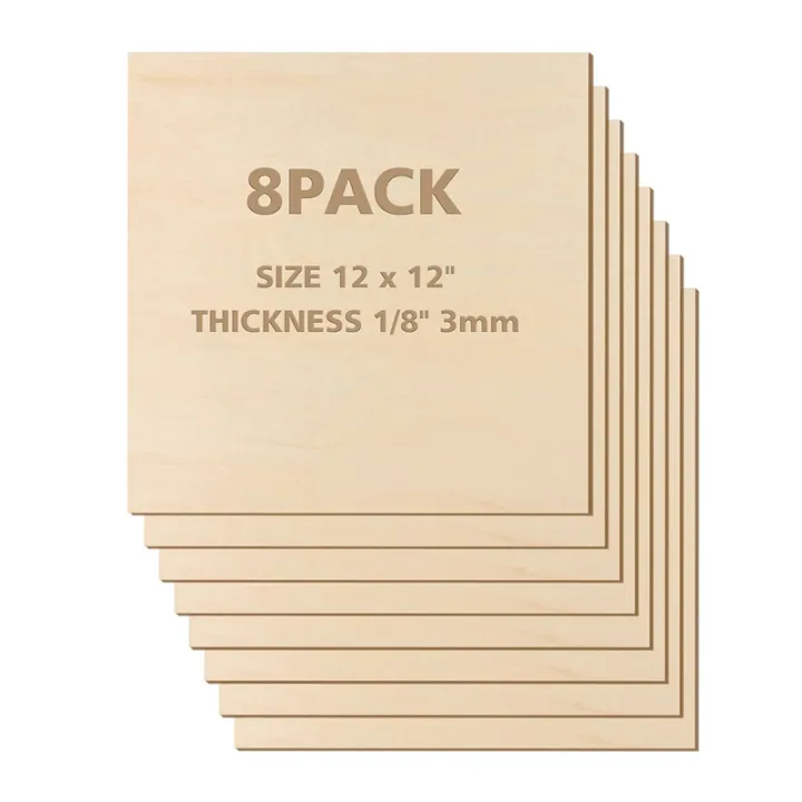 12 X 12 Inch - 3Mm DIY Plywood Sheets 8Pcs Square Unfinished Wood Board for DIY Crafts, Laser ...