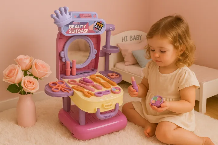 Kids Makeup Role Play Set – 3-in-1 DIY Pull Box Dressing Table with 30 ...