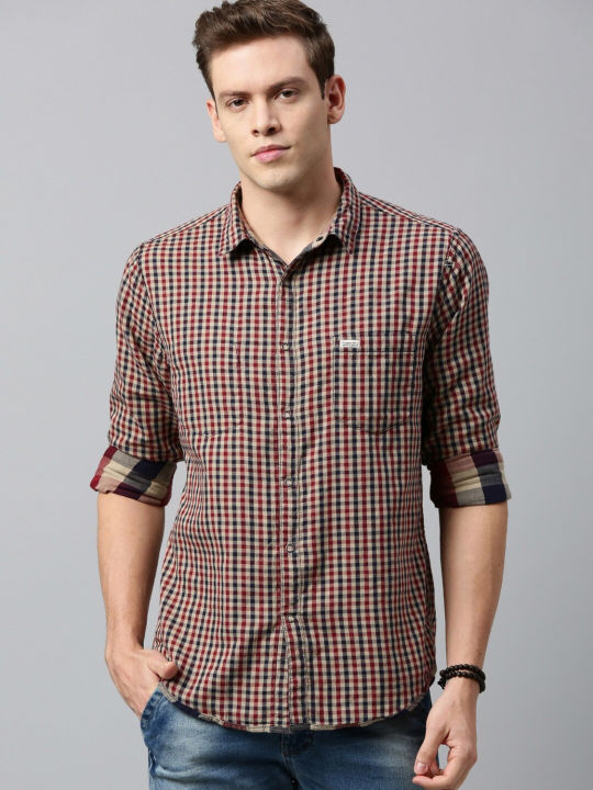 Fabdale Pure Cotton Checkered Spread Collar Casual Shirt | Weekend ...