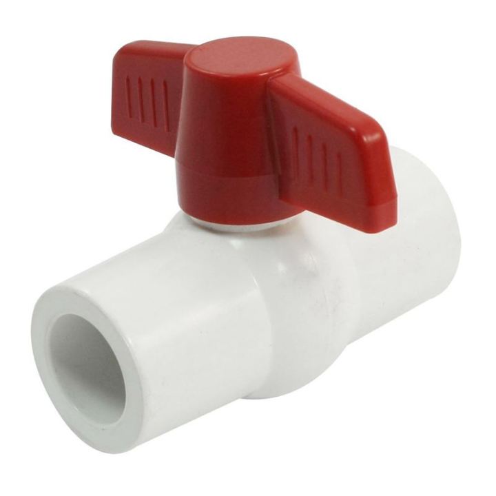 20mm x 20mm Red Handle Double Ports White PVC Pipe Connect Ball Valve ...