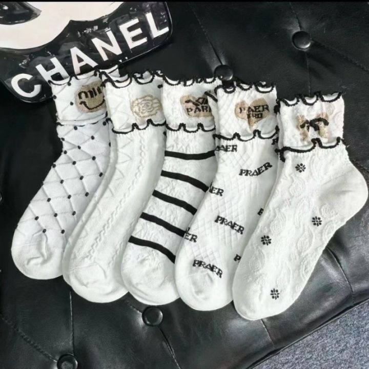 Fungus lace socks for women's white medium cotton socks small fragrance ...