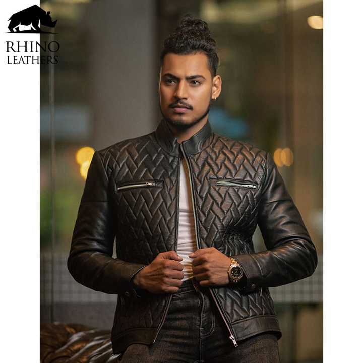 Rhino Leather Men's Genuine Diamond Quilted Leather Jacket | Daraz.com.np