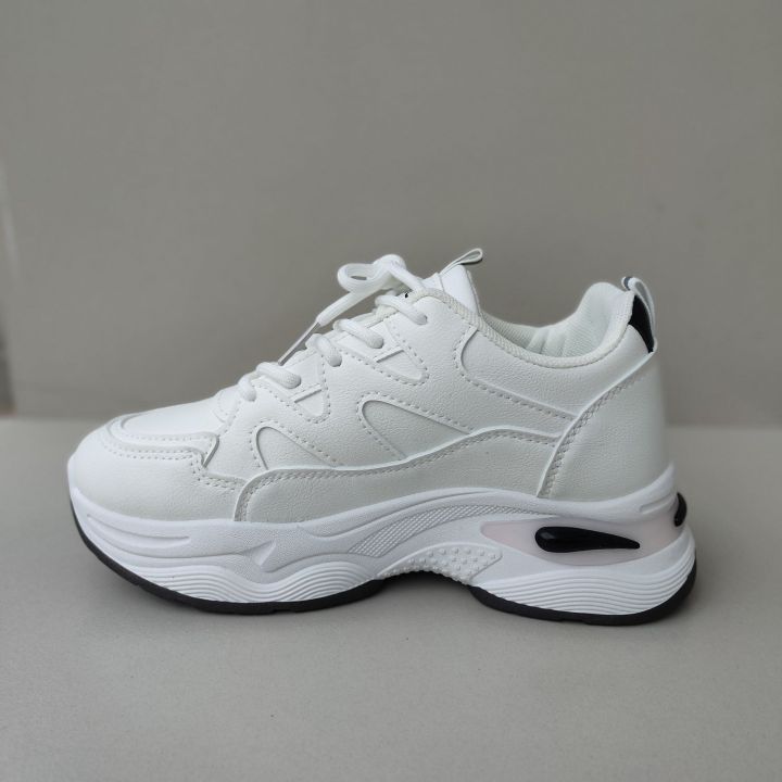 Inner Heel Double Sole Plain Full White Lace Up Sneaker Sports Shoe For ...