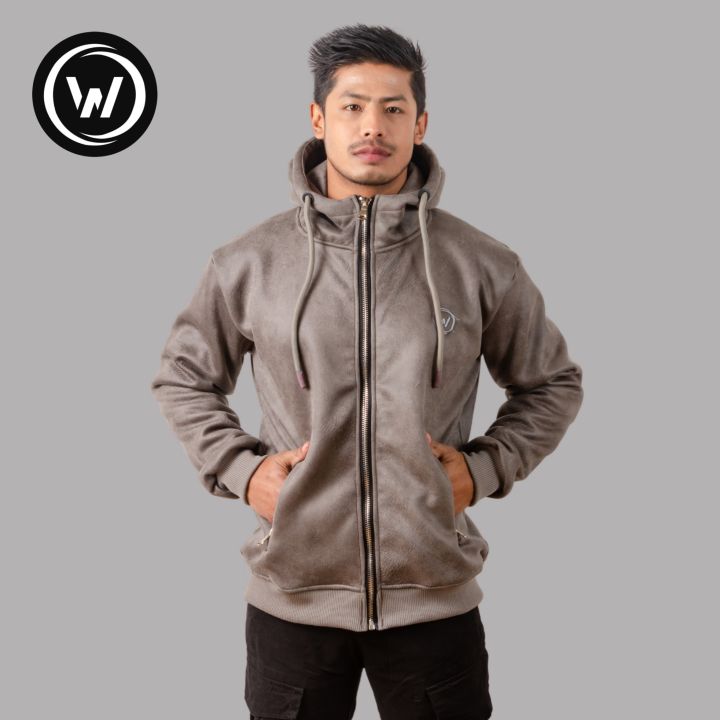 Wraon Dark Grey Solid Premium Suede Fur Zipper Hoodie For Men | Daraz ...