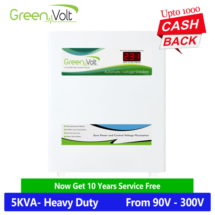 Green Volt Digital Voltage Stabilizer 5 KVA, 90V-300V, 100% Copper ...
