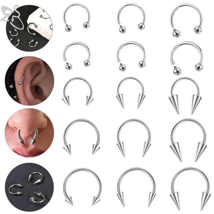 ZS 1PC 16G/18G Spike Nose Rings Stainless Steel Septum Clicker Sier ...