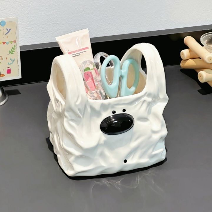 Cute Handbag Style Ceramic Storage Box Puppy Shaped Cartoon Desktop Pen ...