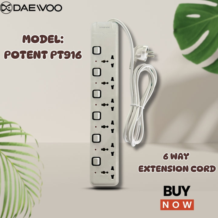 Daewoo Multiplug | Daewoo Extension Cord | 6 Way Out Sockets | 2.5m ...