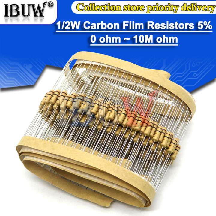 50pcs 1/2W Carbon Film Resistors 1R~2.2M 100R 220R 330R 1K 5% 2.2K 3.3K ...