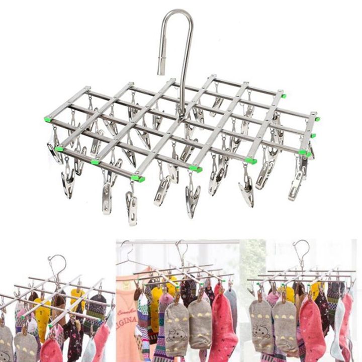 Windproof Stainless Steel Folding Rack Socks Clip Underwear Hooks ...