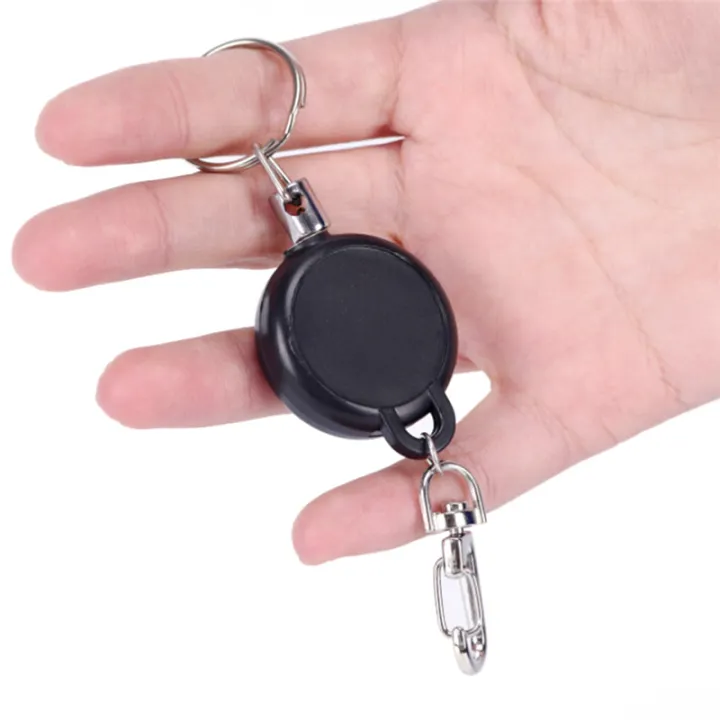 Retractable Key Chain Reel Steel Cord Recoil Belt Ring Badge Pass ID ...