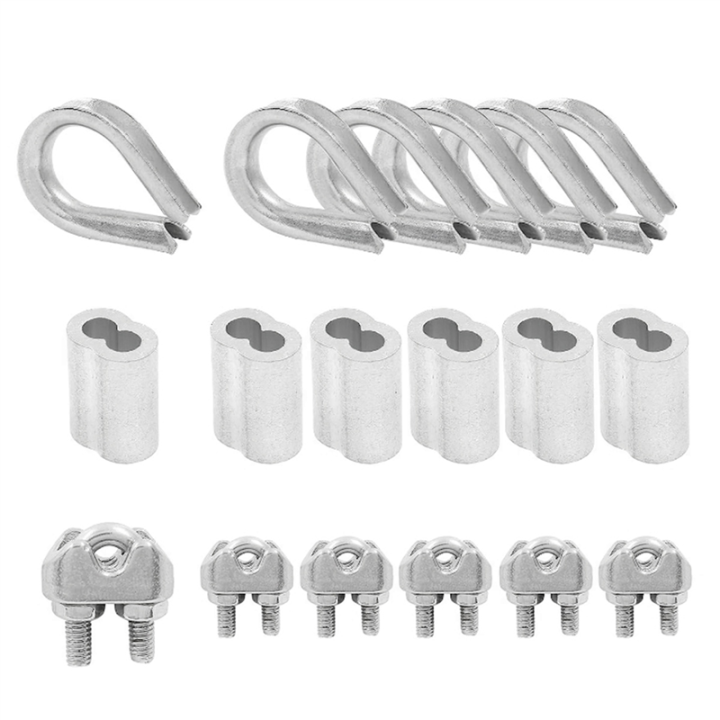 18 PCS M3 (1/8Inch) Wire Rope Accessory Set Silver Stainless Steel M3 ...