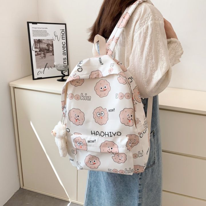 Portable Biscuit Print School Bag Large Capacity High School Student ...