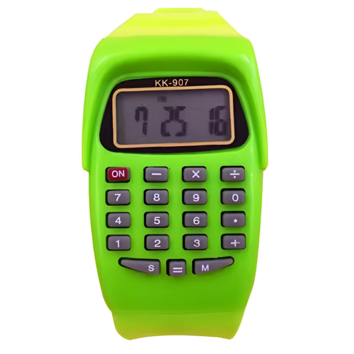 New Model Attractive Design Green Color Plastic Strap Calculator Watch ...