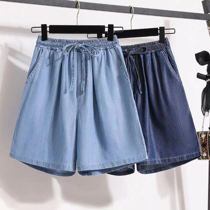 Foreign trade silk denim shorts women's new thin ice silk casual five ...