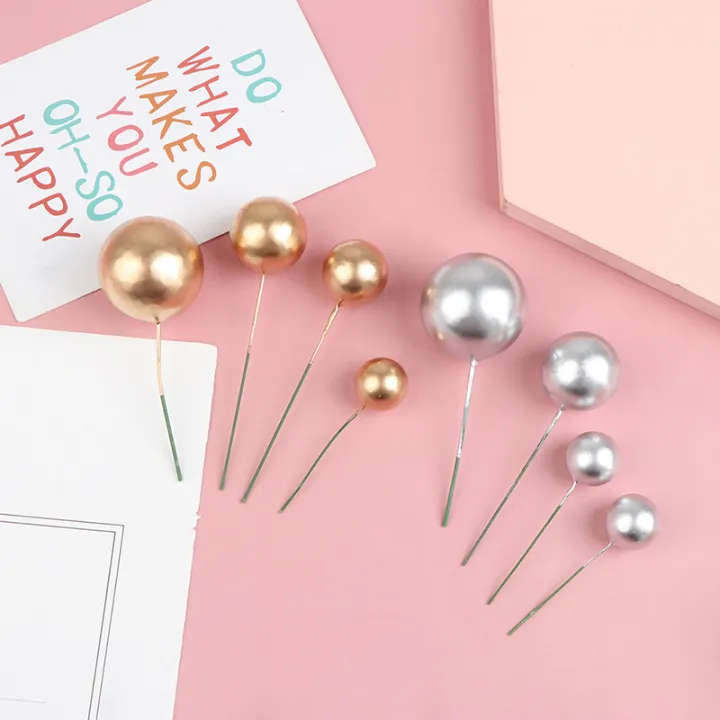 20pcs Golden Ball Cake Topper Birthday Party Cupcake Topper for Cake ...