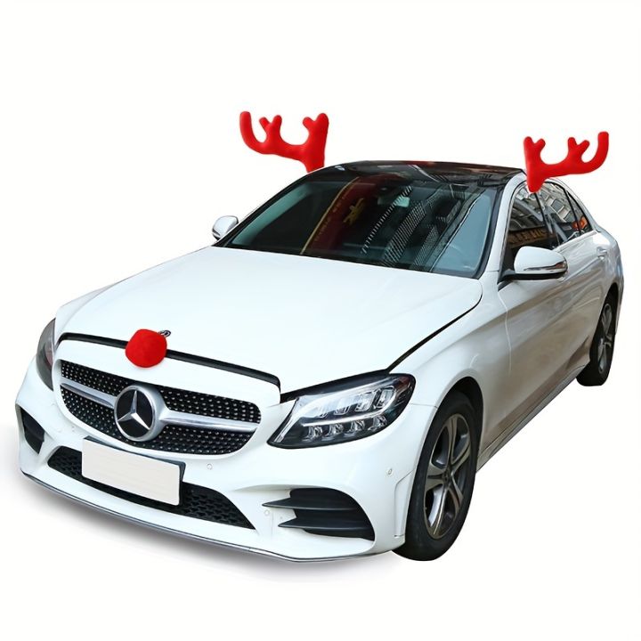 MANYOU Christmas Car Decoration Set ABS Resin Vehicle Antler Ornaments ...