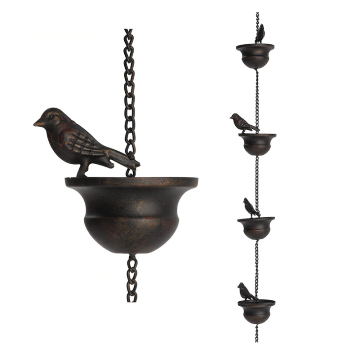 1 Piece Rain Chains for Gutters Mobile Birds on Cups Rain Chimes with ...