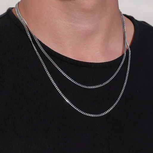 Simple Classic Design Layered Silver Plated Chain Necklace For Men ...