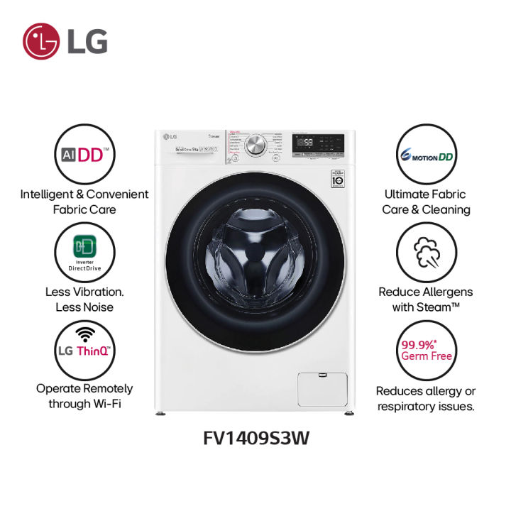 LG Brand 9 Kg Front Load Washing Machine with Free 6 Kg Ariel Detergent ...