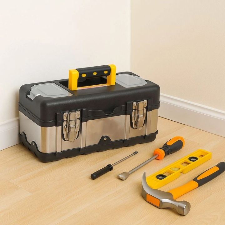 Tool Organizer Dual Layer Stainless Steel Toolbox Large Capacity Handle ...