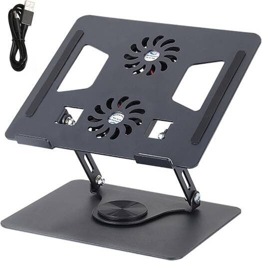Aluminium Tabletop Laptop Stand with Double Fan 360 Degree Rotating ...