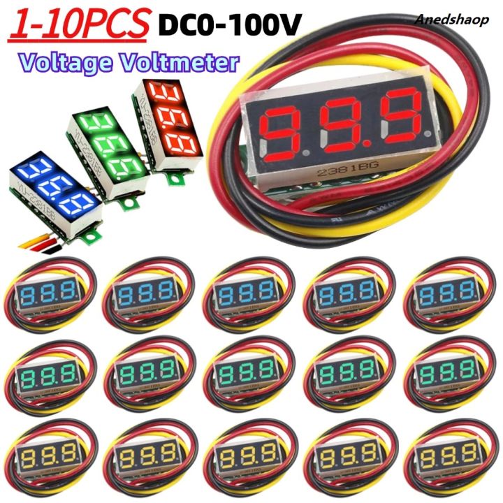 Anedshaop 1-10Pcs 3 Wires Digital Voltmeter Mini DC 0-100V Voltmeter ...