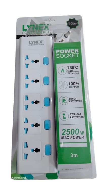 MULTI PLUG LYNEX power socket 3 meter cable MAX POWER 2500 Watts ...
