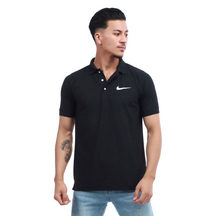 Black Color Dri-Fit Plain Design Half Sleeve Polo T-Shirt For Men ...