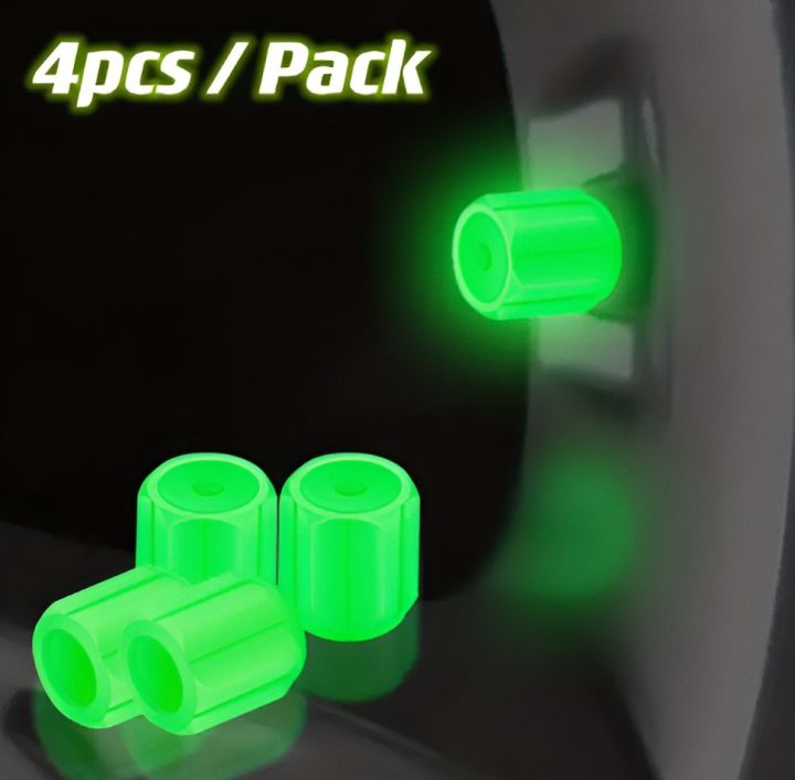 Glow Tire Valve Caps, 4 Pcs Glowing Tire Valve Caps, Glow in The Dark ...