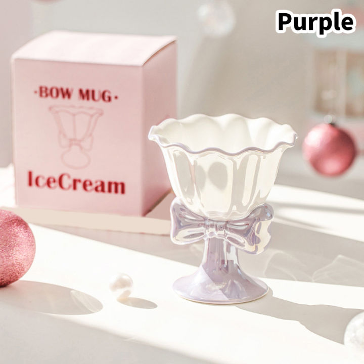 180ml Bowknot Ceramic Ice Cream Cup Exquisite Dessert Cup Milk Mug ...