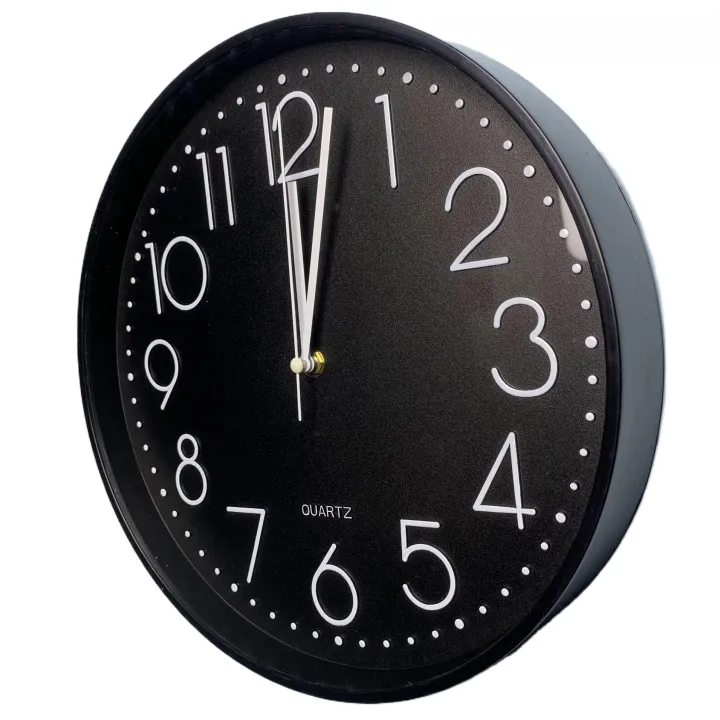 Wall clock- Round Shape Black, 1,2,3,4 Numbering Dial Black Color ...